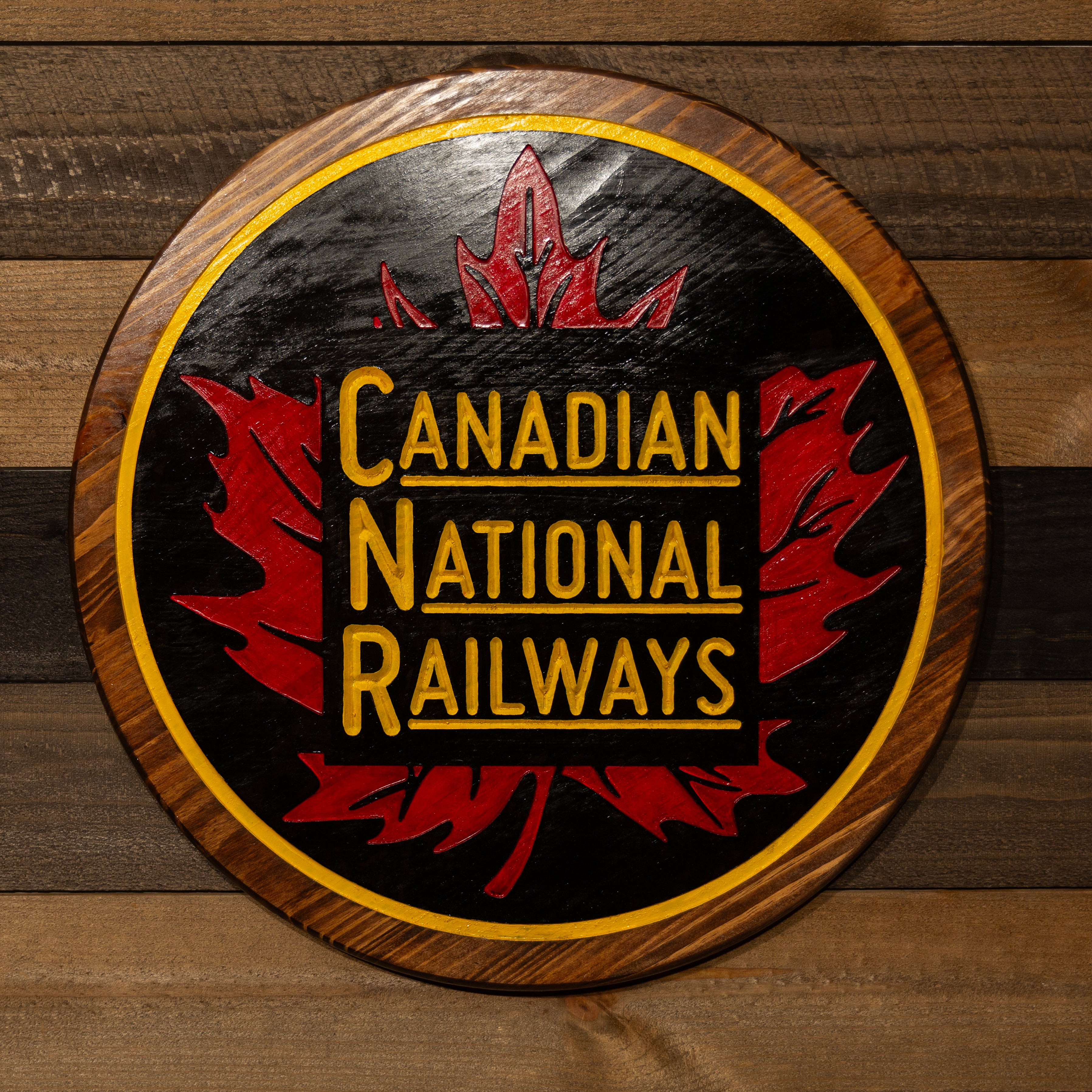 Canadian National 'Maple Leaf' Engraved Wood Sign – Bespoke Rail